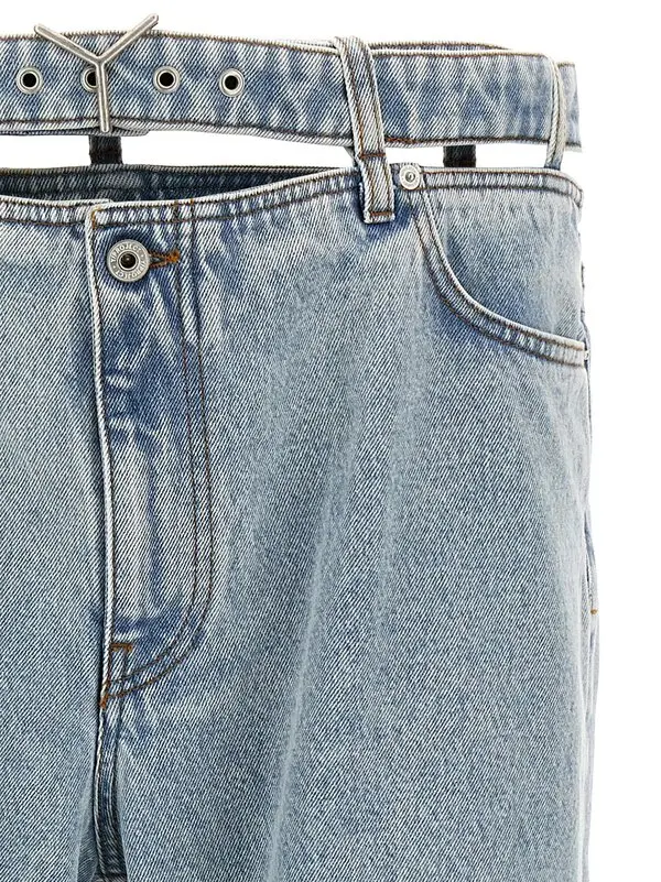 Y/Project Evergreen Y Belt Jeans - Light Blue - 63% Off | Editorialist